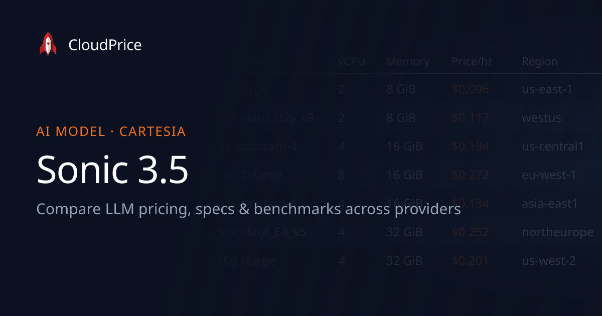 Sonic 3.5 pricing & specs — Cartesia | CloudPrice