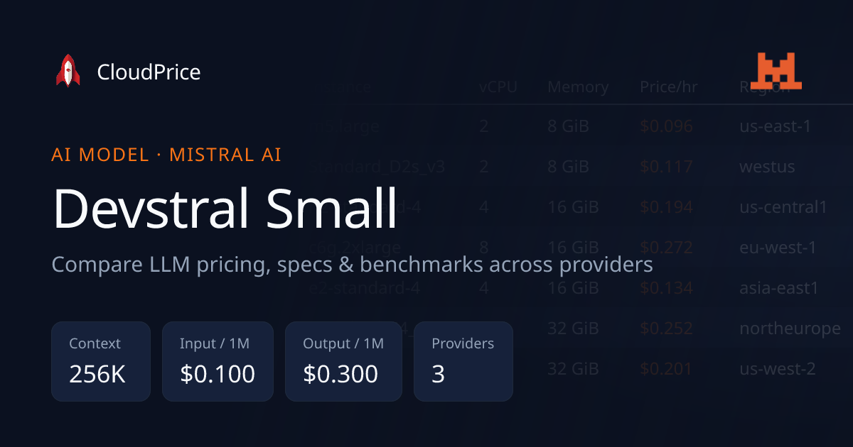 Devstral Small pricing & specs — Mistral AI | CloudPrice