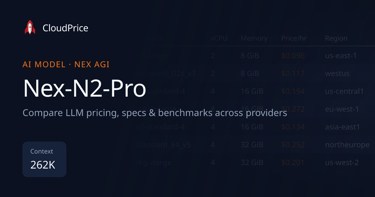 Nex-N2-Pro pricing & specs — Nex Agi | CloudPrice
